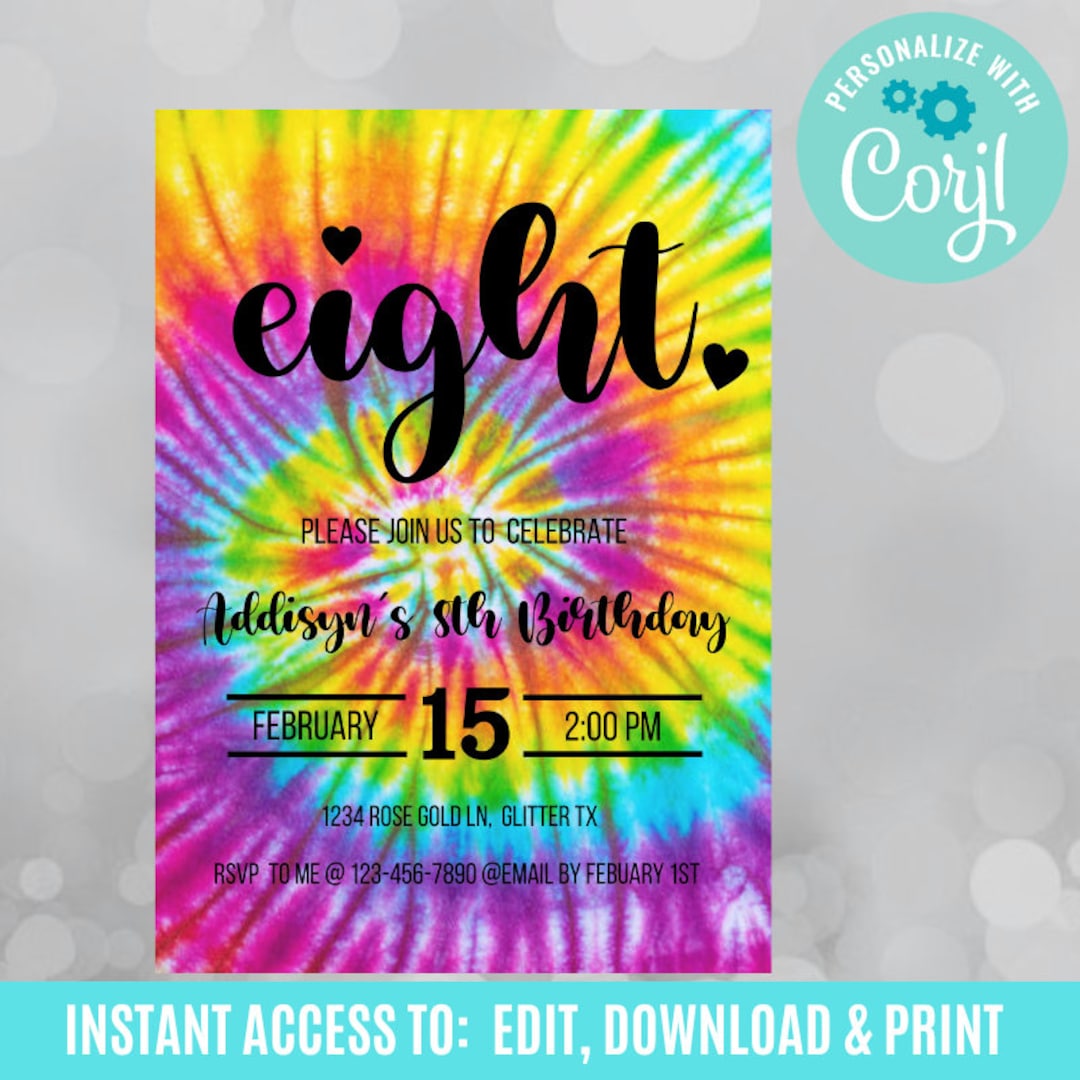 Tie Dye Party, Tie Dye Invitation, Tie Dye Party Invitation, Tie Dye ...