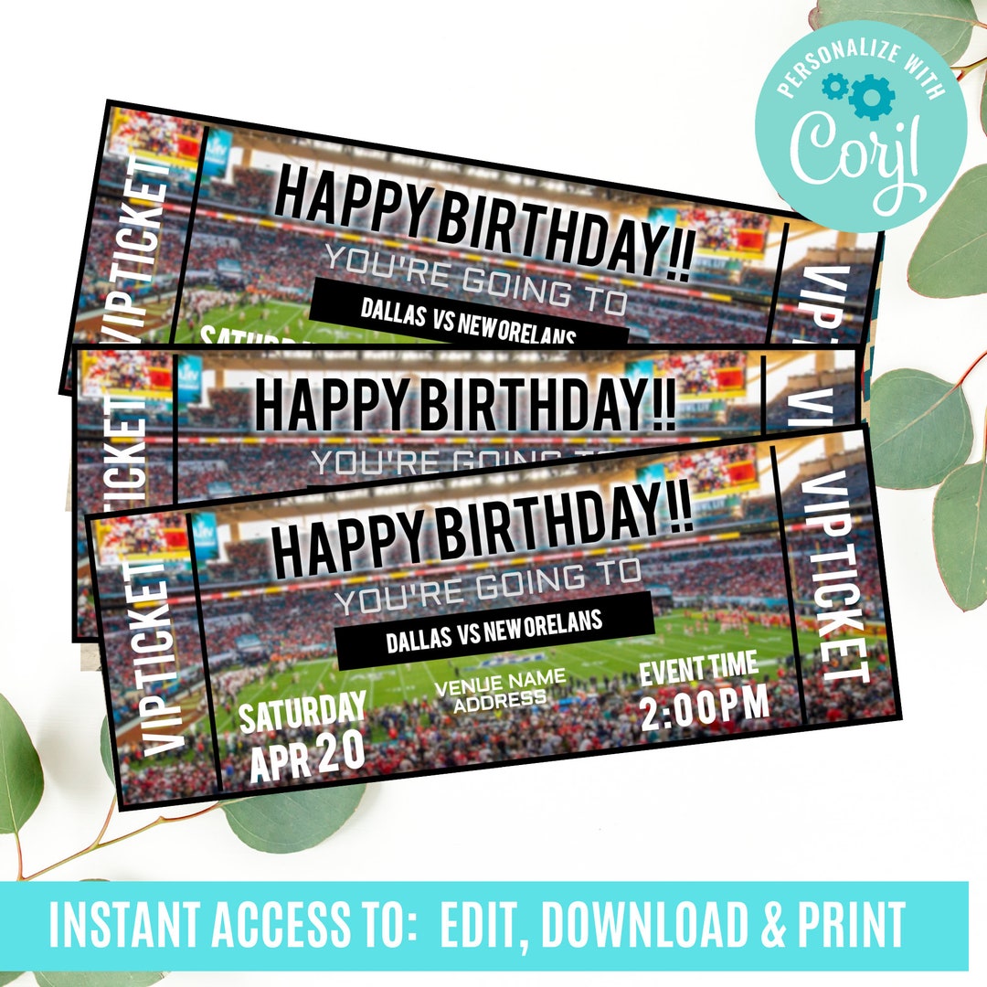 Sports Ticket Printable, Editable Surprise Football Ticket, Event ...