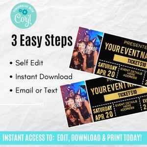 Event Ticket Printables, Editable Event Tickets, Event Ticket Template ...