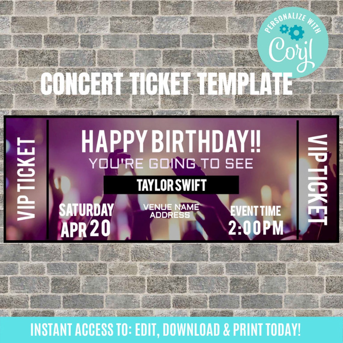 Concert Ticket Printable Editable Suprise Concert Tickets - Etsy