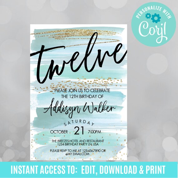 12th Birthday Girl Invitations Tween Birthday Invitation - Etsy