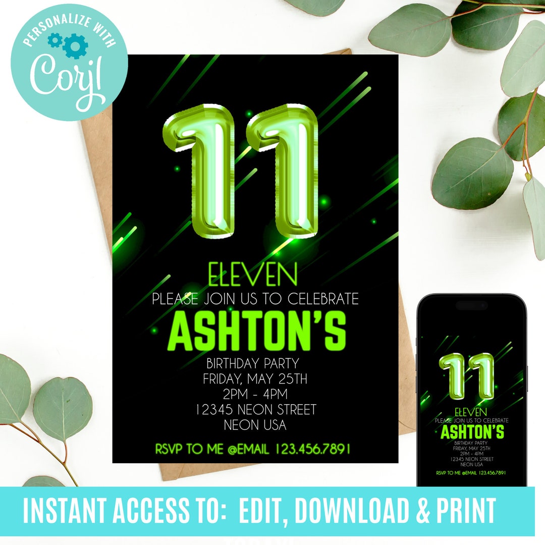 11th Birthday, 11th Birthday Invitation, Birthday Invitation, Birthday Invitations for Boys ...