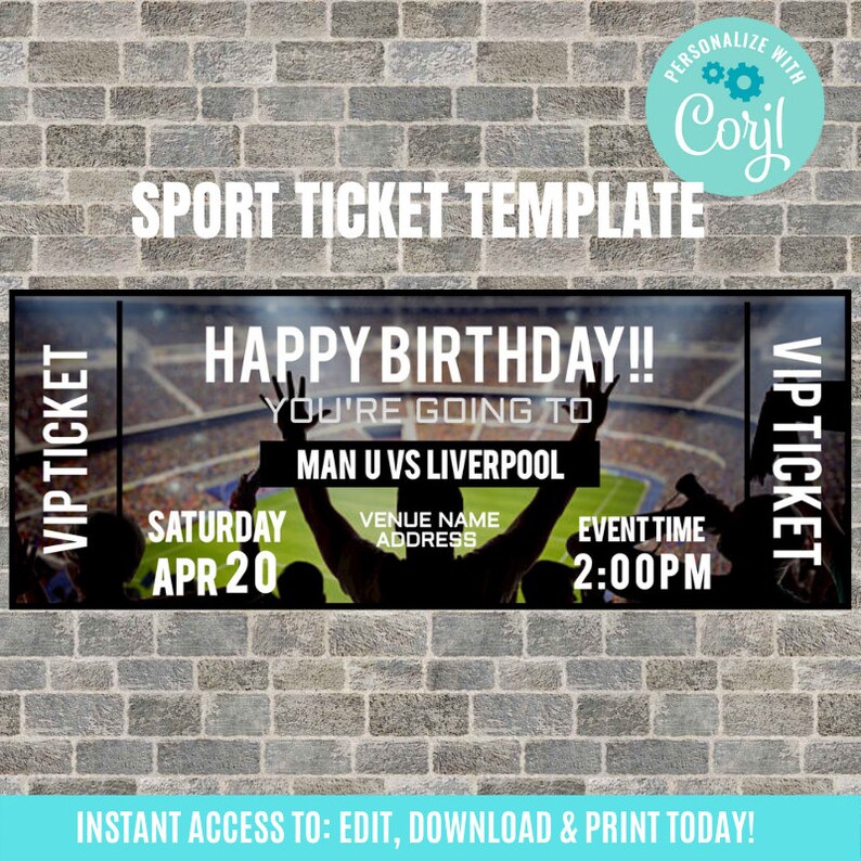 Sports Ticket Printable, Editable Surprise Sports Ticket, Event Ticket ...