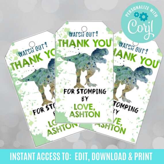 Dinosaur Gift Tags Dinosaur Thank You Tags Editable Gift | Etsy