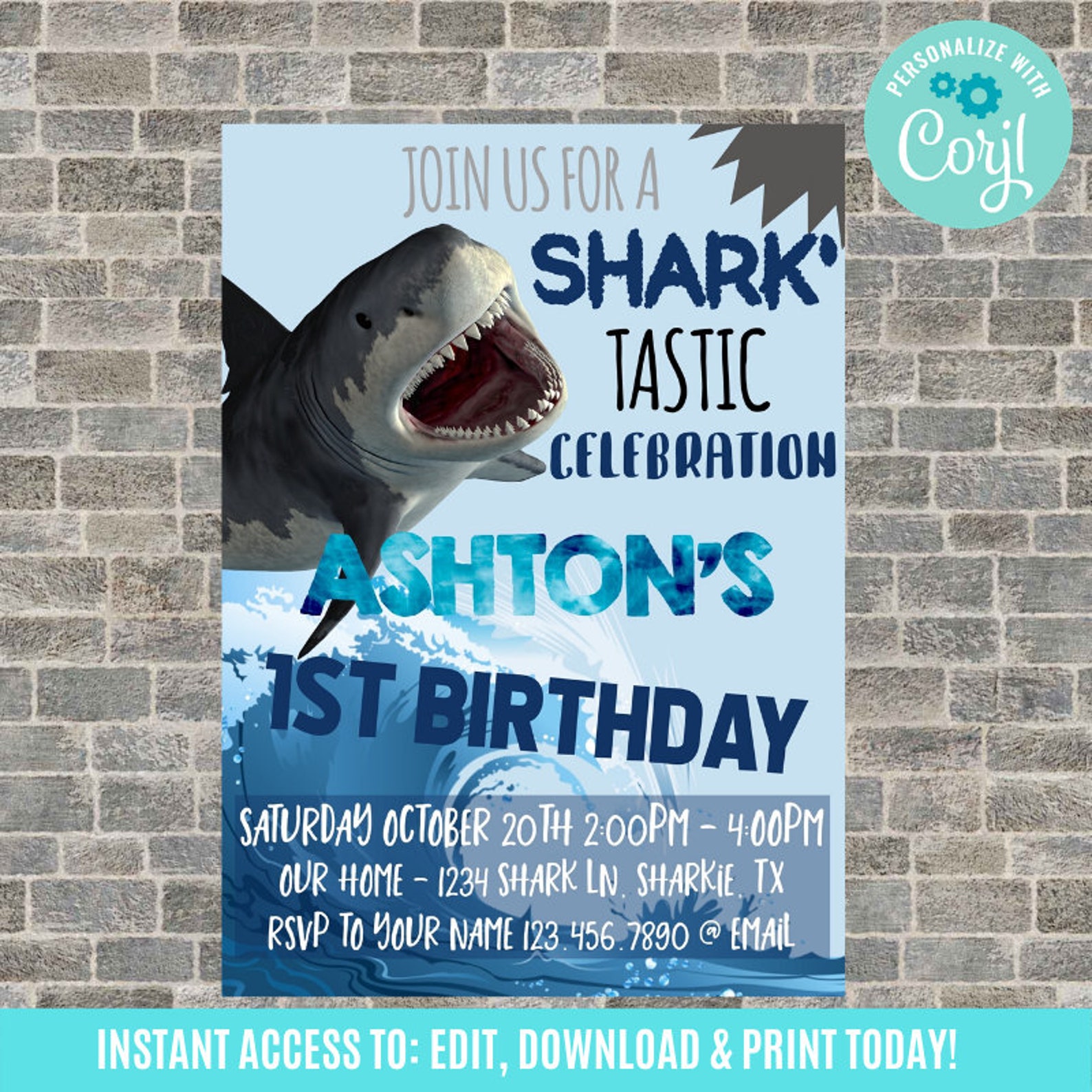 Shark Birthday Invitation Shark Invitation Shark Birthday | Etsy
