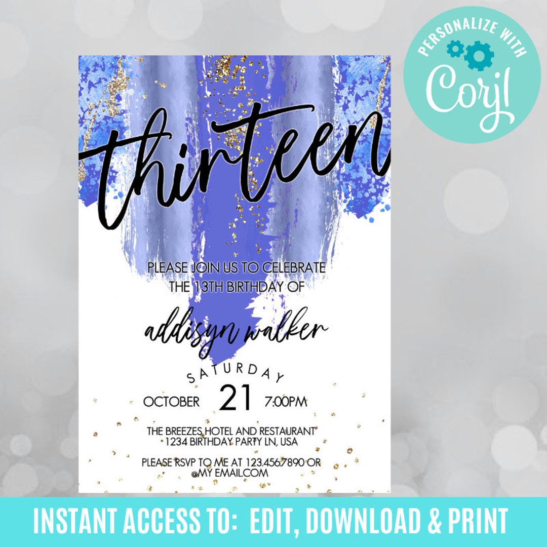 13th Birthday Invitation Girl, Thirteenth Birthday Invitation, 13th ...