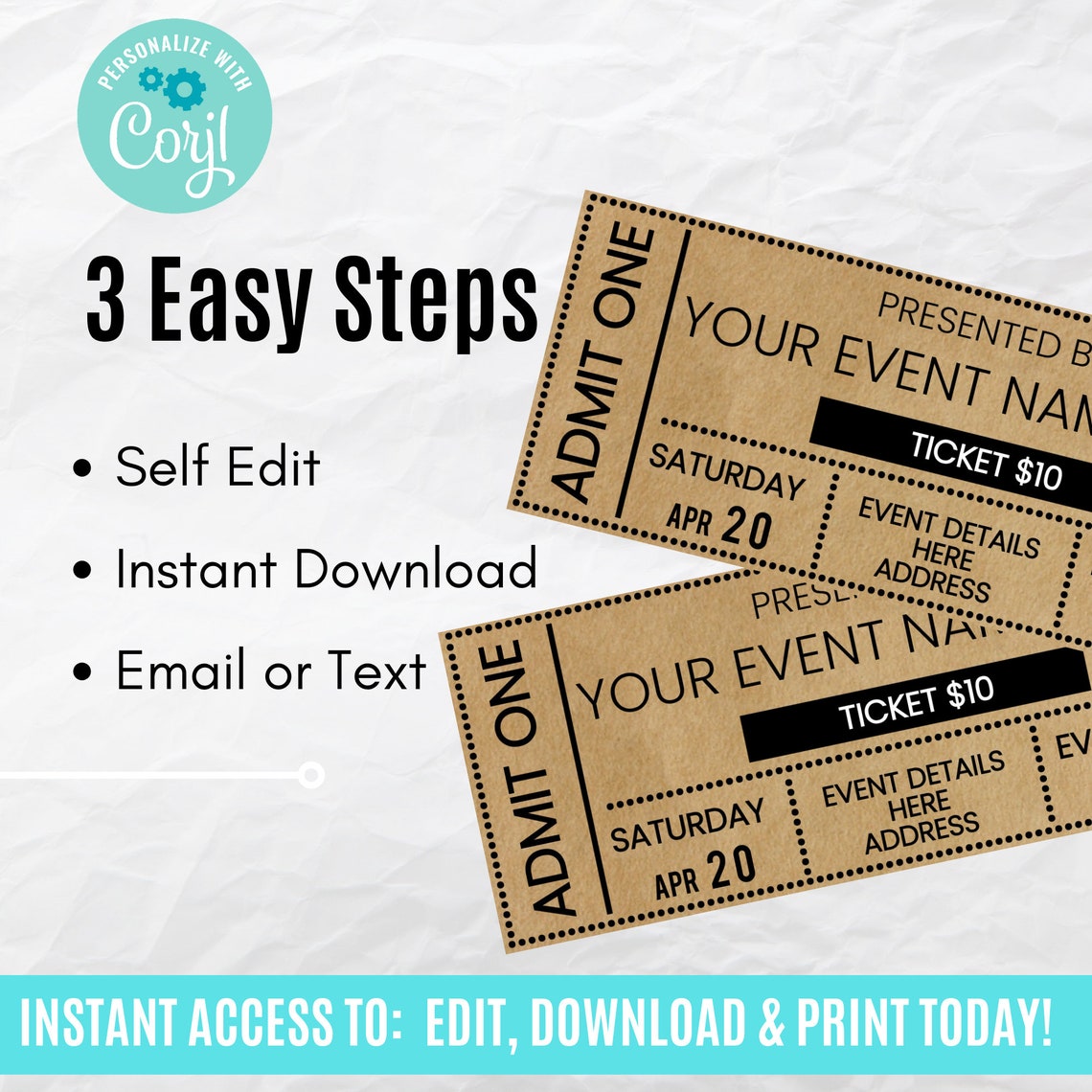 Vintage Ticket Printables, Editable Event Tickets, Event Ticket ...