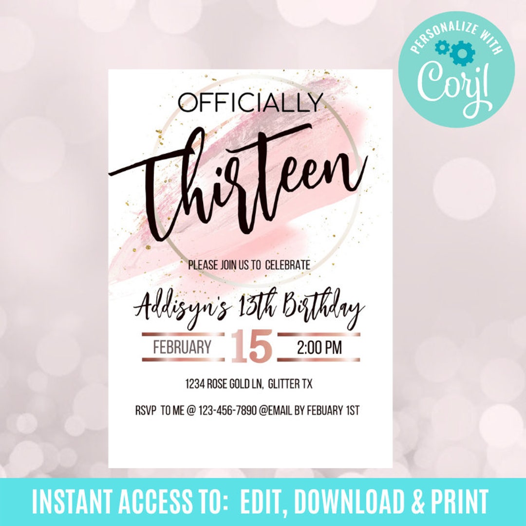 Official 13th Birthday Girl Invitation Teen Birthday - Etsy