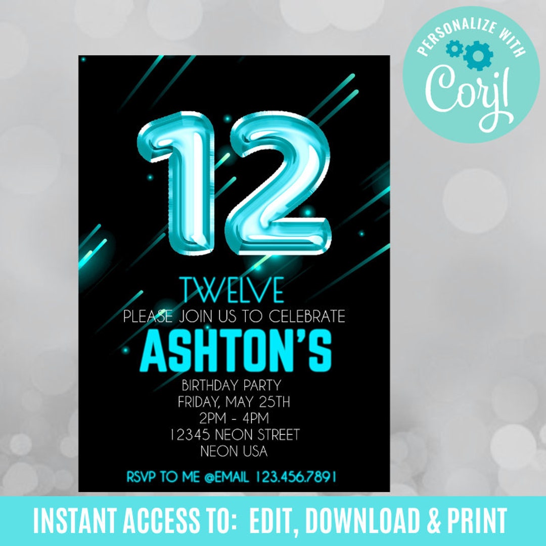 12th Birthday 12th Birthday Invitation Birthday Invitation - Etsy