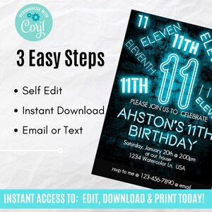 11th Birthday, 11th Birthday Invitation, Birthday Invitation, Birthday ...