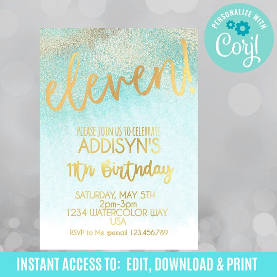 11th Birthday Girl Invitations Tween Birthday Invitation - Etsy