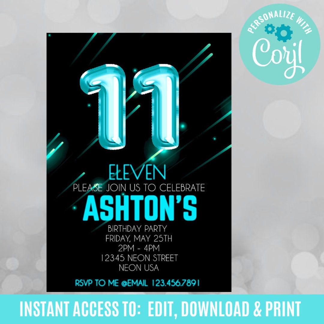 11th Birthday 11th Birthday Invitation Birthday Invitation - Etsy