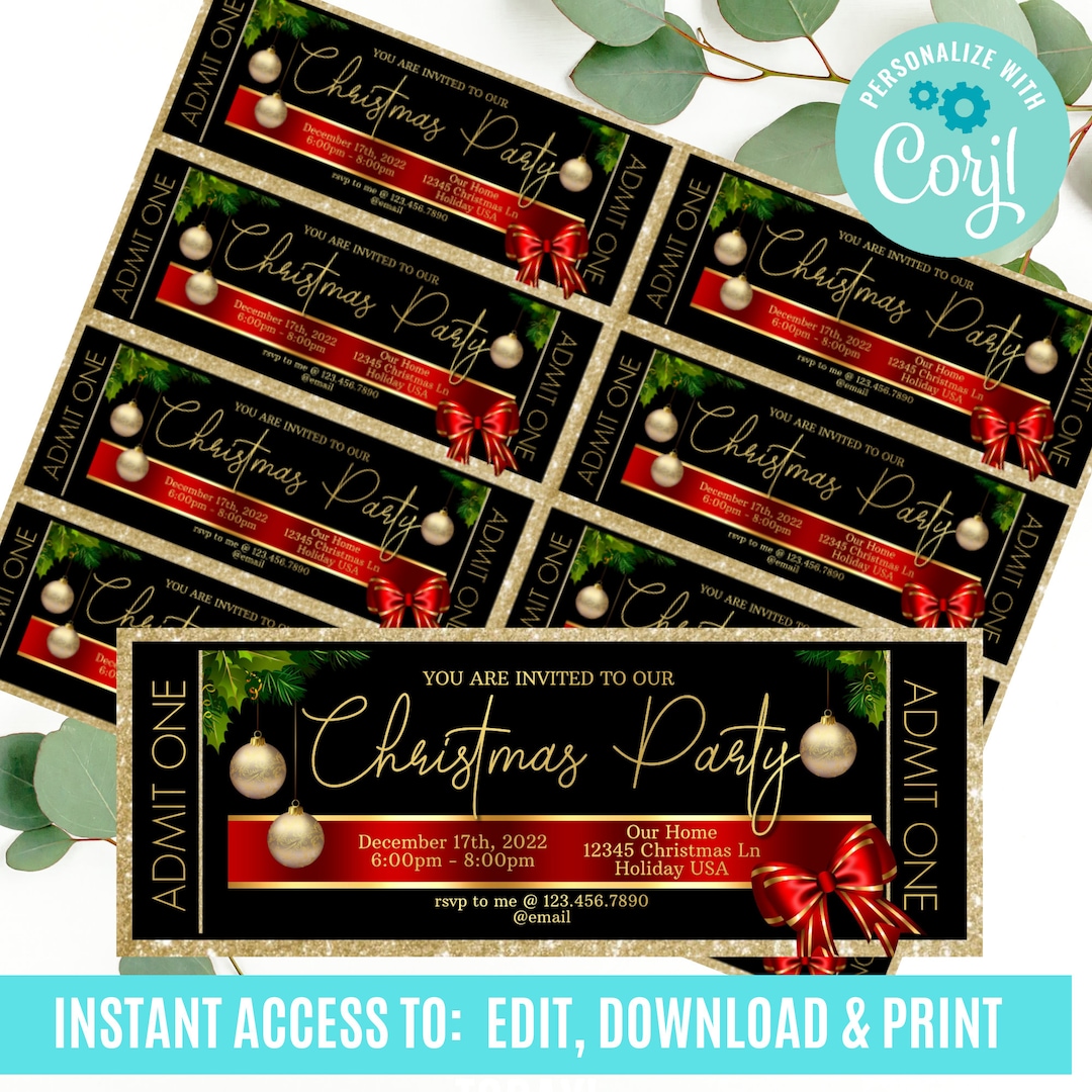 Christmas Party Ticket, Event Ticket Pintables, Editable Event Tickets ...