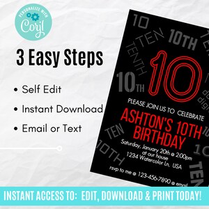 10th Birthday Invitation, Double Digits Birthday Invitation, Boys 10th ...