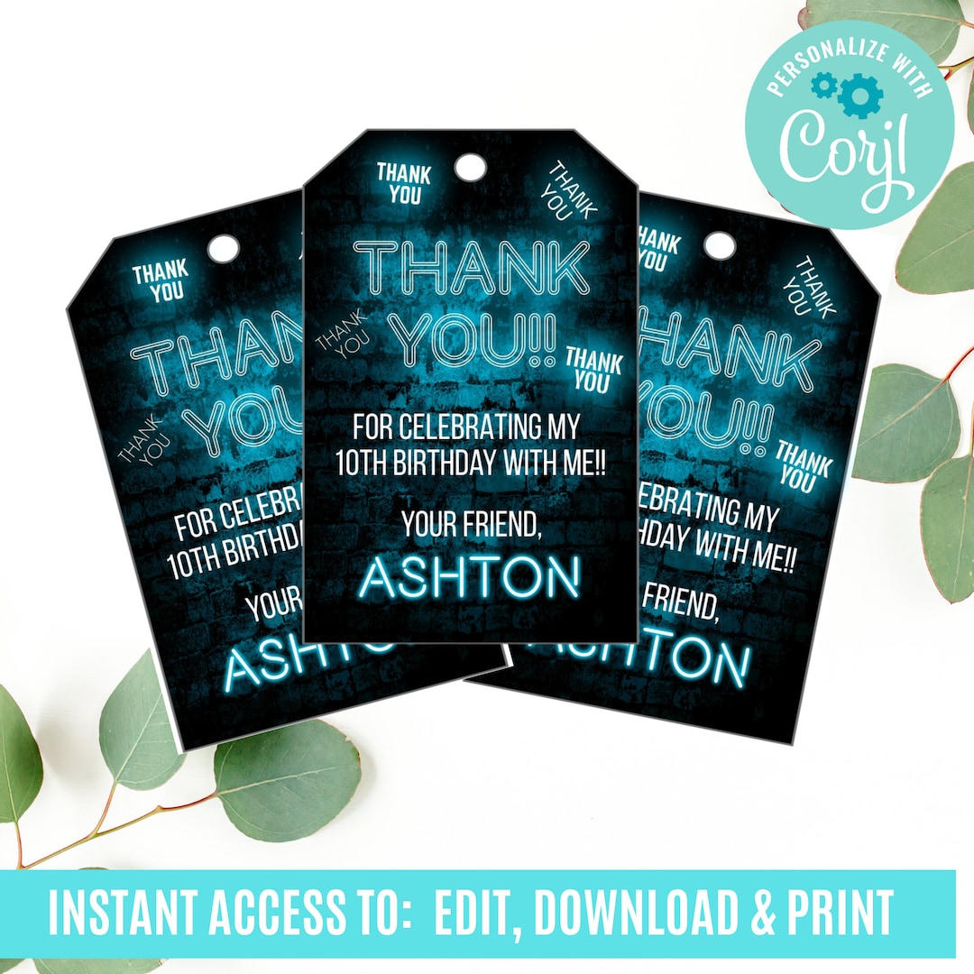 Glow in the Dark Gift Tags, Glow Thank You Tags, Editable Gift Tags ...