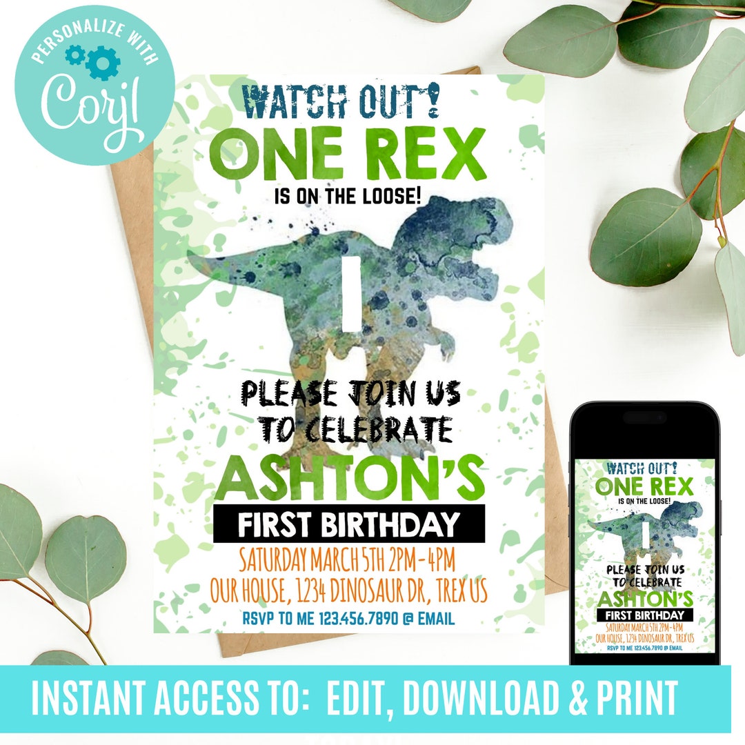 Invitación TRex, invitación de cumpleaños TRex Descarga instantánea ...