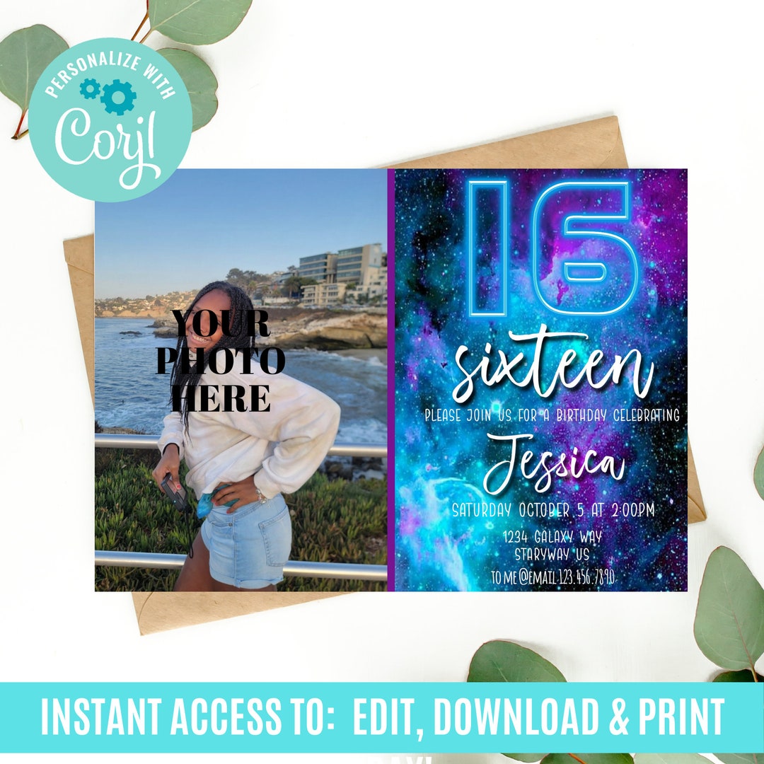 Galaxy Birthday Invitation, 16th Birthday Invitation, Teenage Party ...