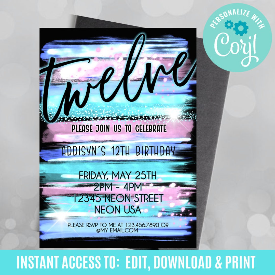 Neon Birthday Invitation Neon Birthday Invite Glow in the - Etsy