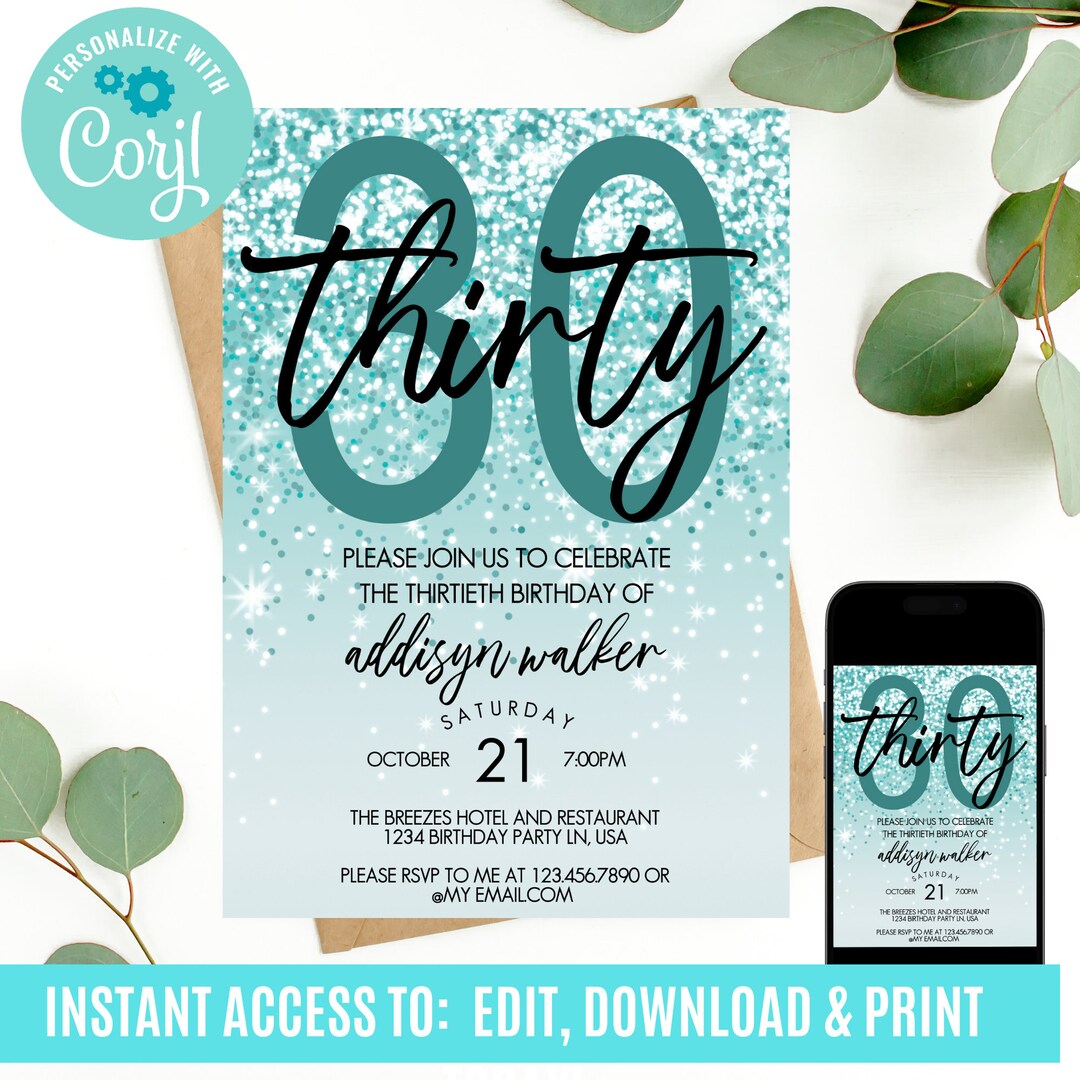 Dirty 30, 30th Birthday Invitation, 30th Birthday Template, Birthday ...