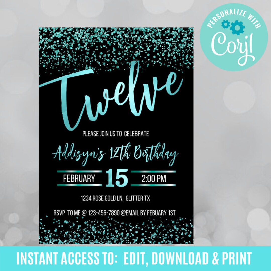 12th Birthday Girl Invitations Tween Birthday Invitation - Etsy