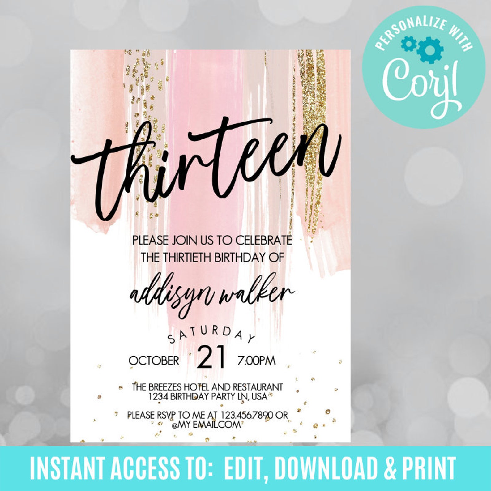 13th Birthday Invitation Girl Thirteenth Birthday Invitation - Etsy