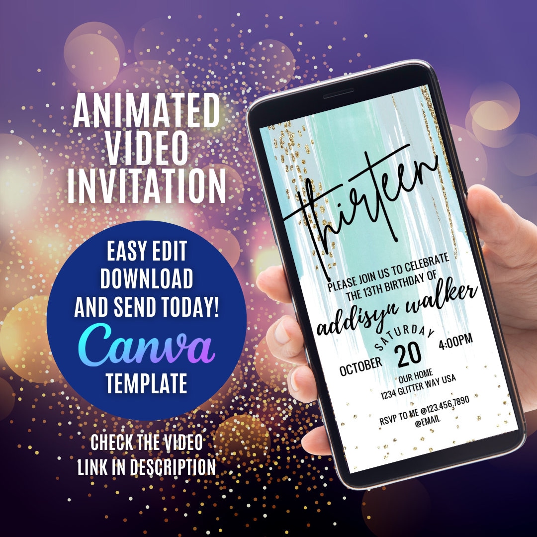 13th Birthday, Girl Invitations, Tween Birthday Invitation, Glitter ...