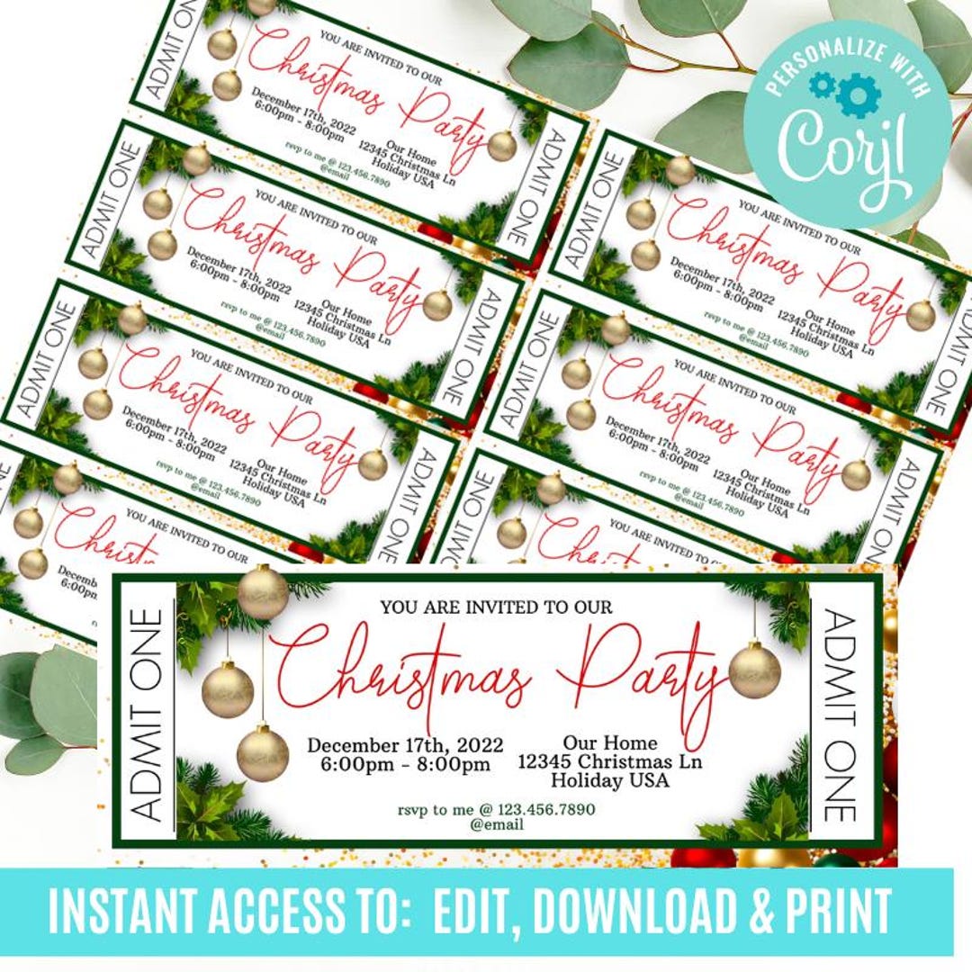 Christmas Party Ticket, Event Ticket Pintables, Editable Event Tickets ...