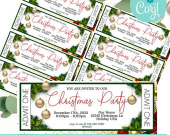 Christmas Party Ticket, Event Ticket Pintables, Editable Event Tickets ...