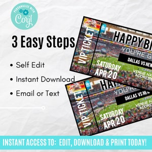 Sports Ticket Printable, Editable Surprise Football Ticket, Event ...