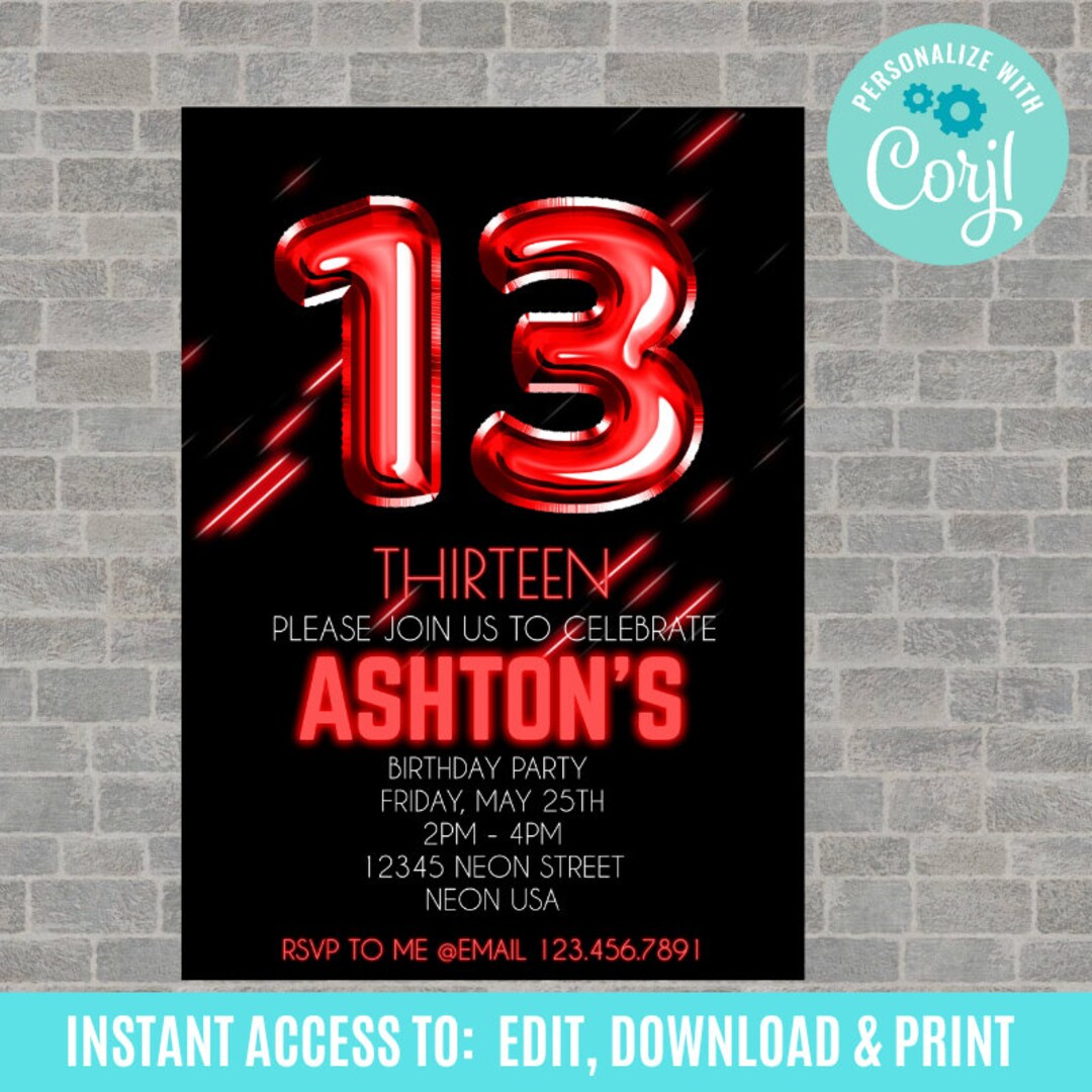13th Birthday 13th Birthday Invitation Birthday Invitation - Etsy