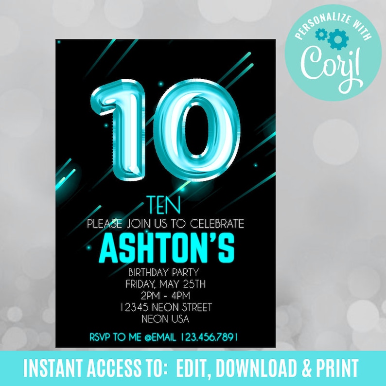 10th Birthday 10th Birthday Invitation Birthday Invitation - Etsy