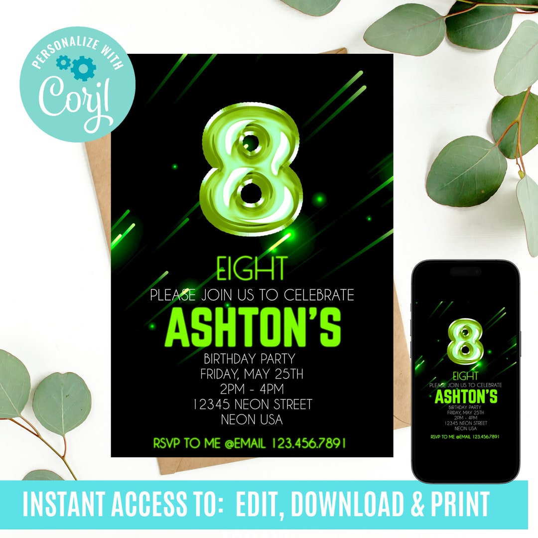 8th Birthday, 8th Birthday Invitation, Birthday Invitation, Birthday ...