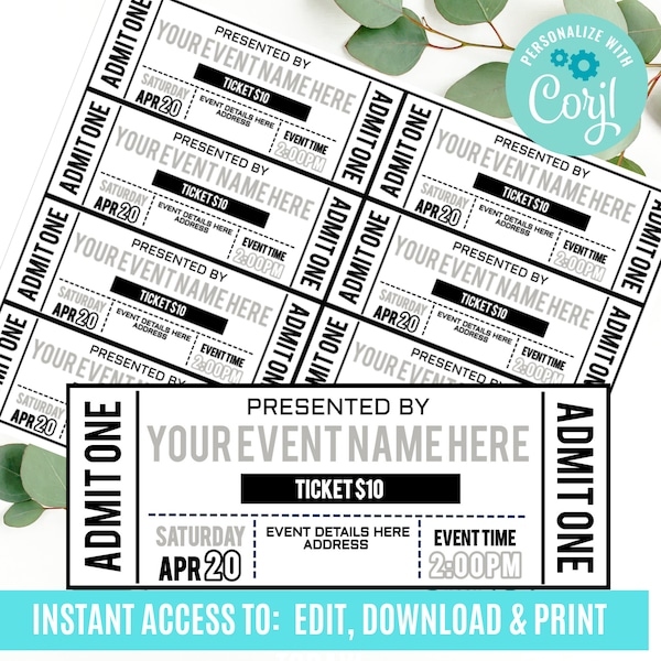 Ticket Template for Word - Etsy