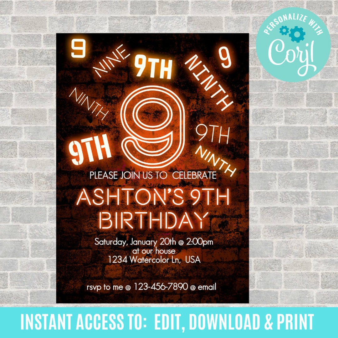 9th Birthday 9th Birthday Invitation Birthday Invitation - Etsy