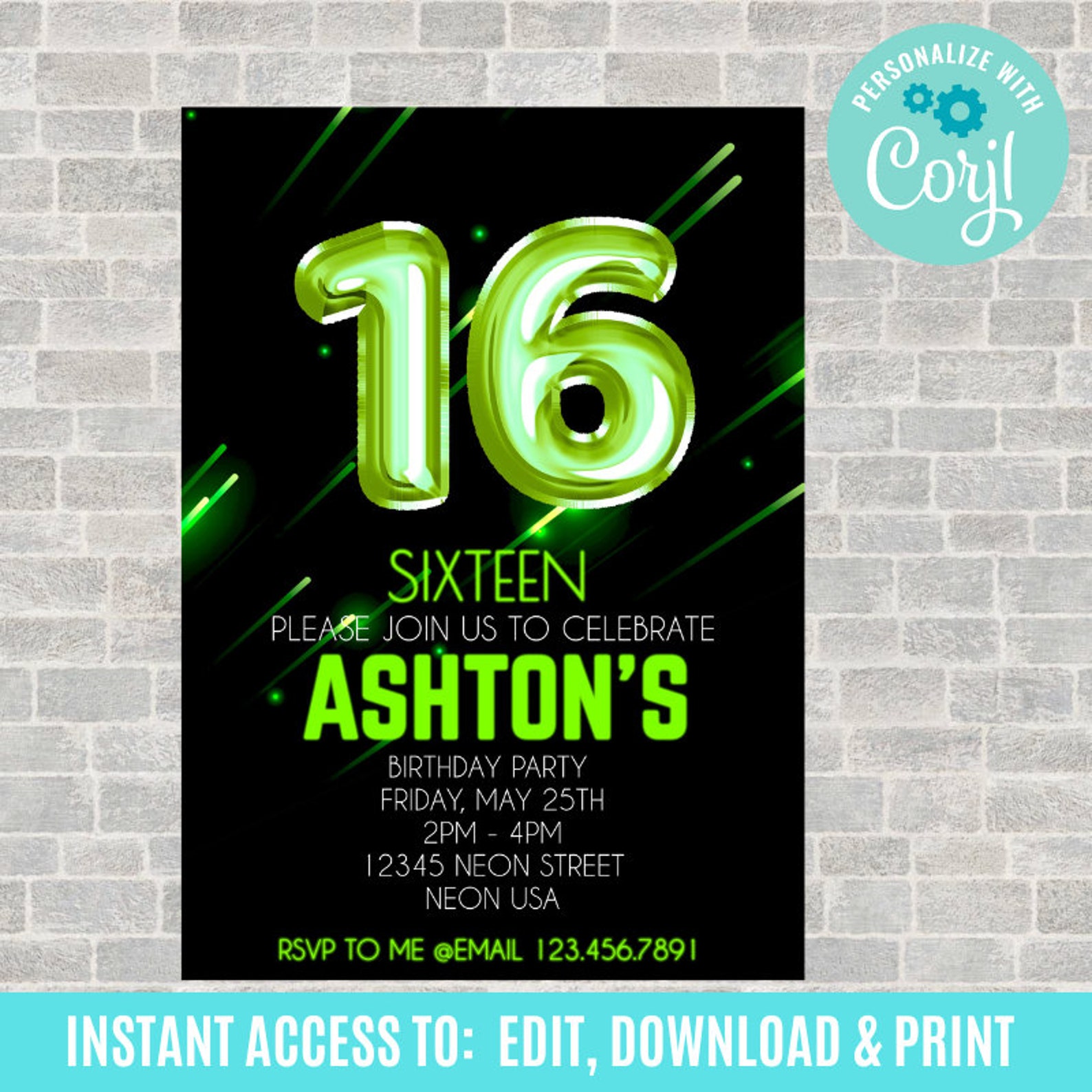 16th Birthday, 16th Birthday Invitation, Birthday Invitation, Birthday ...