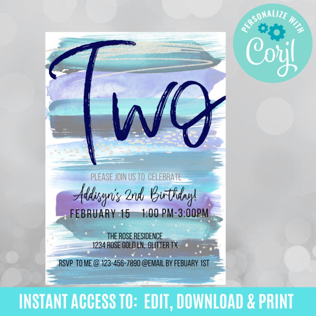 Modern 2nd Birthday Invitation, 2nd Birthday Invitation Template, 2nd ...