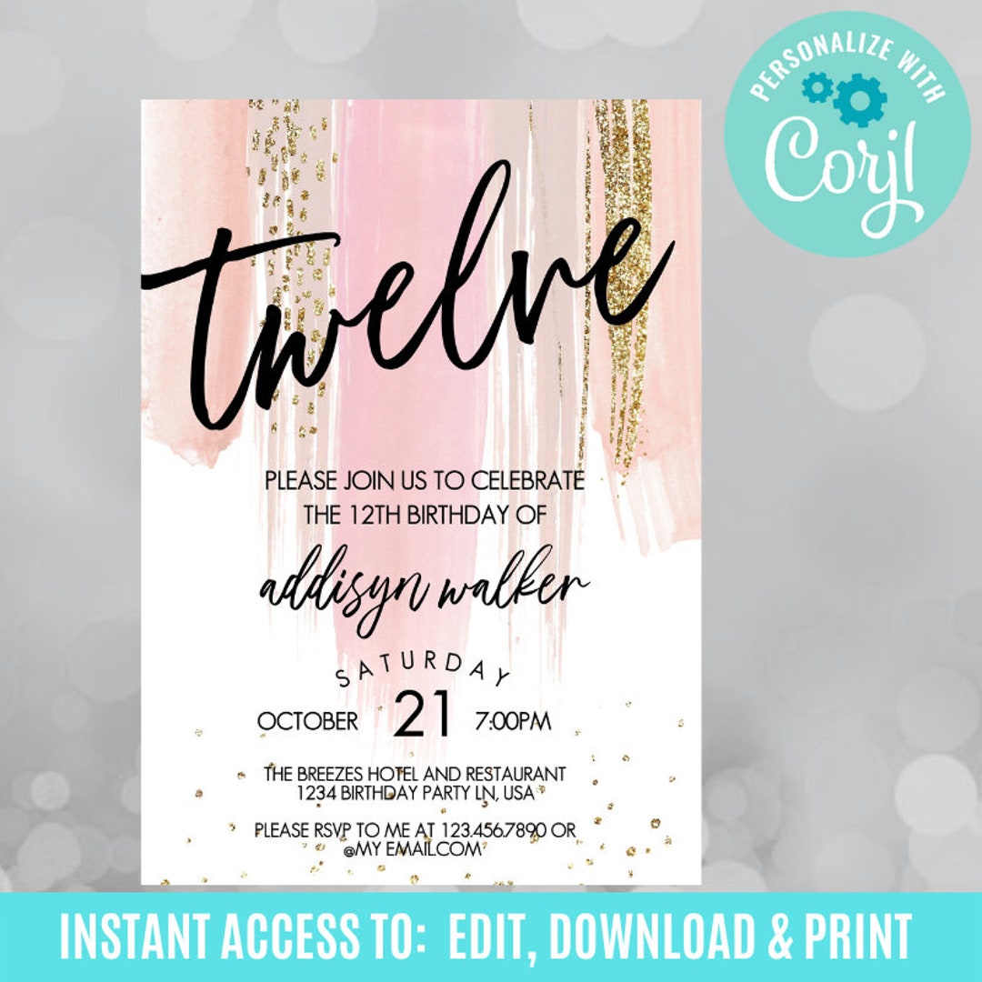 12th Birthday Girl Invitations Tween Birthday Invitation - Etsy