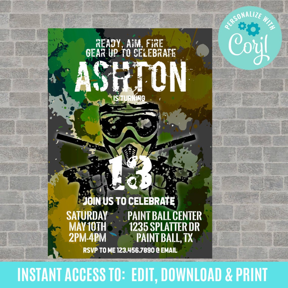 Camouflage Invitation Paintball Birthday Invitation - Etsy