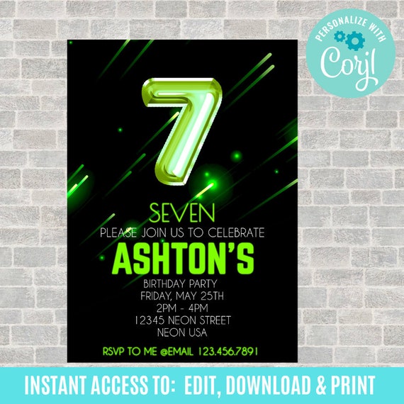 7th Birthday 7th Birthday Invitation Birthday Invitation - Etsy