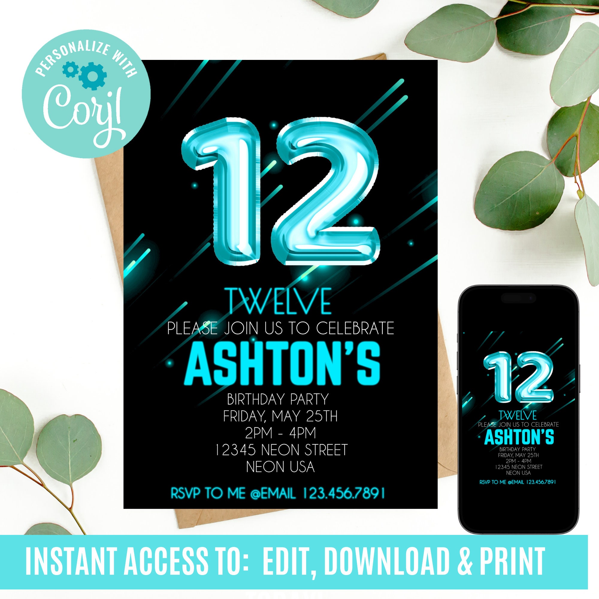 12th Birthday, 12th Birthday Invitation, Birthday Invitation, Birthday ...