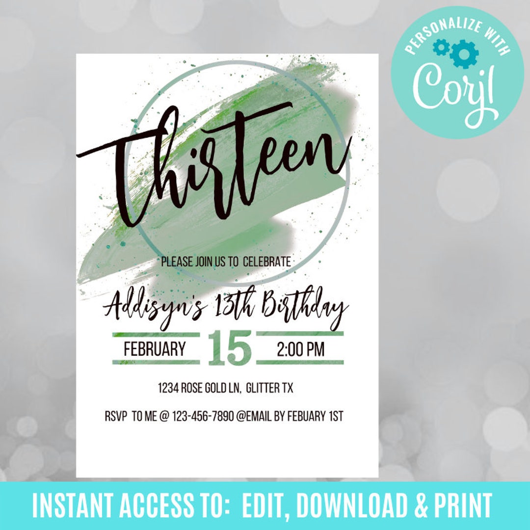 13th Birthday Girl Invitations Teen Birthday Invitation - Etsy