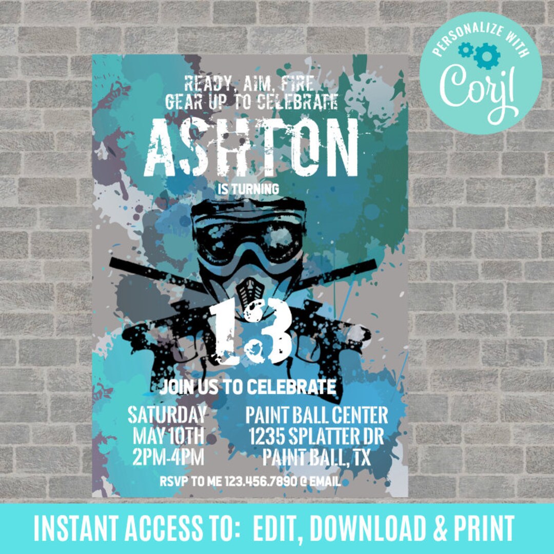 Any Age Paintball Birthday Invitation Paintball Invitation - Etsy