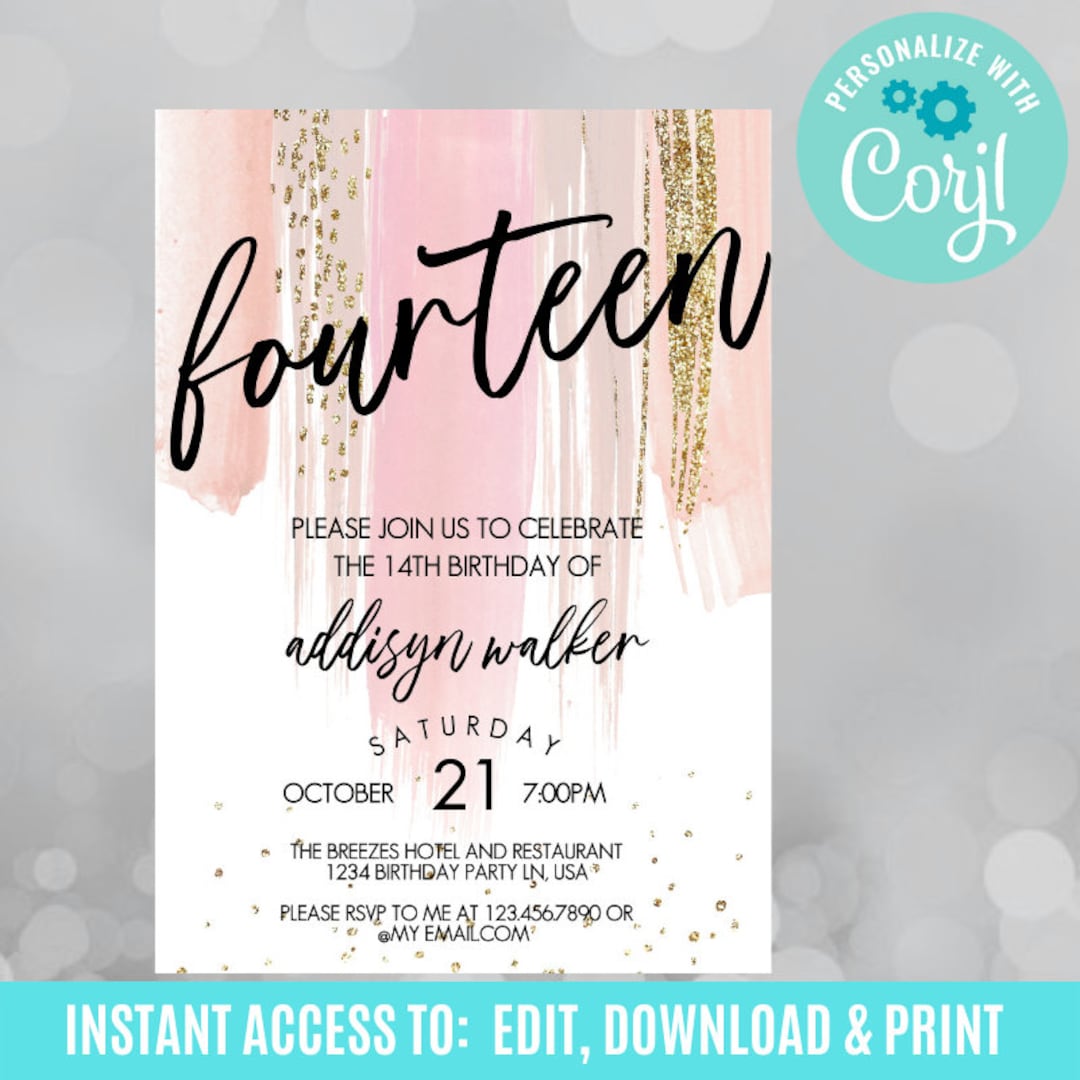 14th Birthday Girl Invitations Teen Birthday Invitation - Etsy