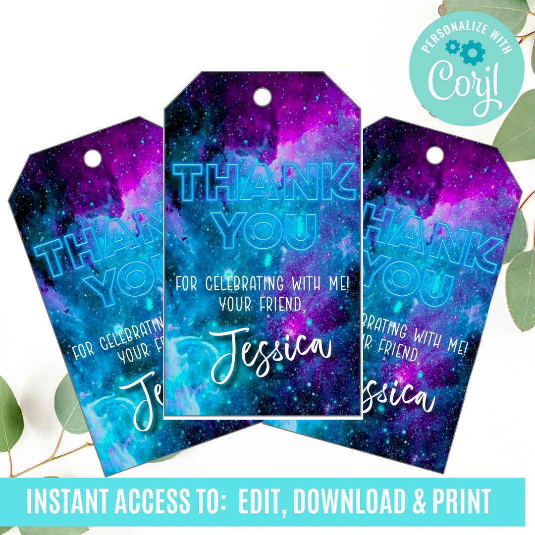 Galaxy Birthday Invitation, Thank You Tags, Galaxy Gift Tags, Space ...