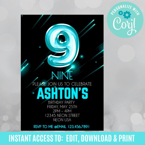 9th Birthday 9th Birthday Invitation Birthday Invitation - Etsy