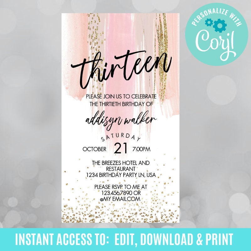 13th Birthday Invitation Girl Thirteenth Birthday Invitation - Etsy