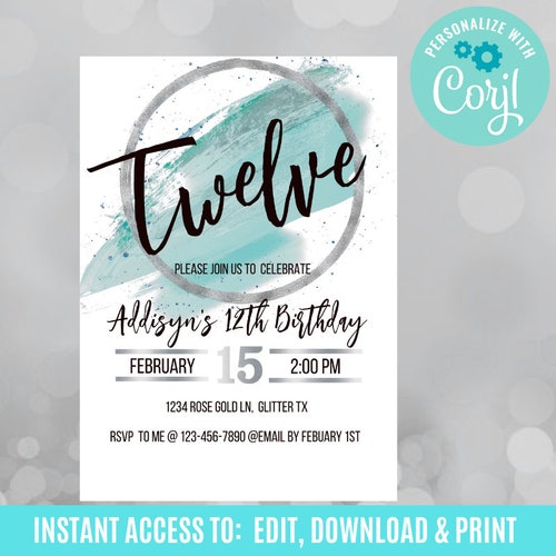 12th Birthday Girl Invitations Tween Birthday Invitation - Etsy