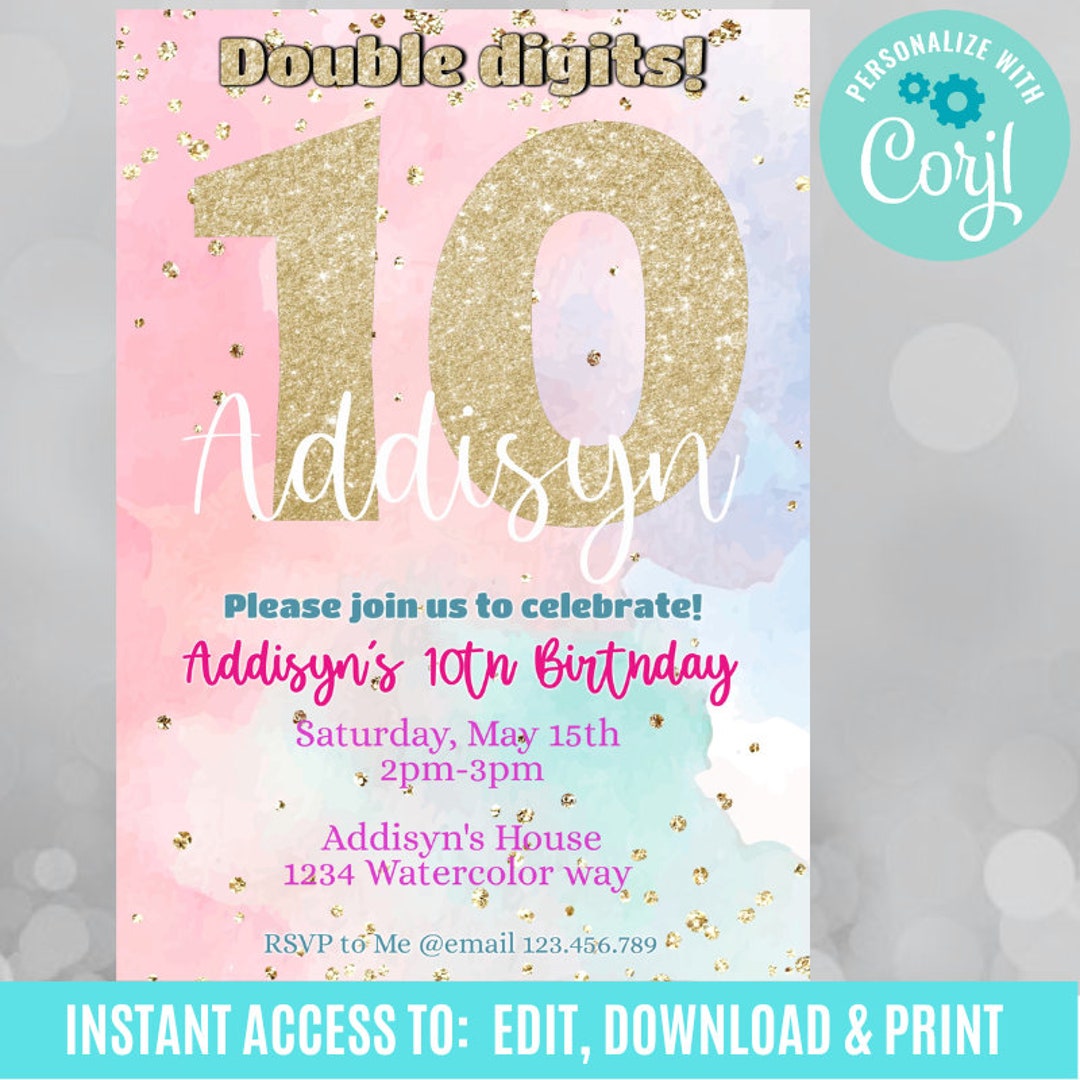 10th Birthday Invitation Girl Double Digits Birthday - Etsy
