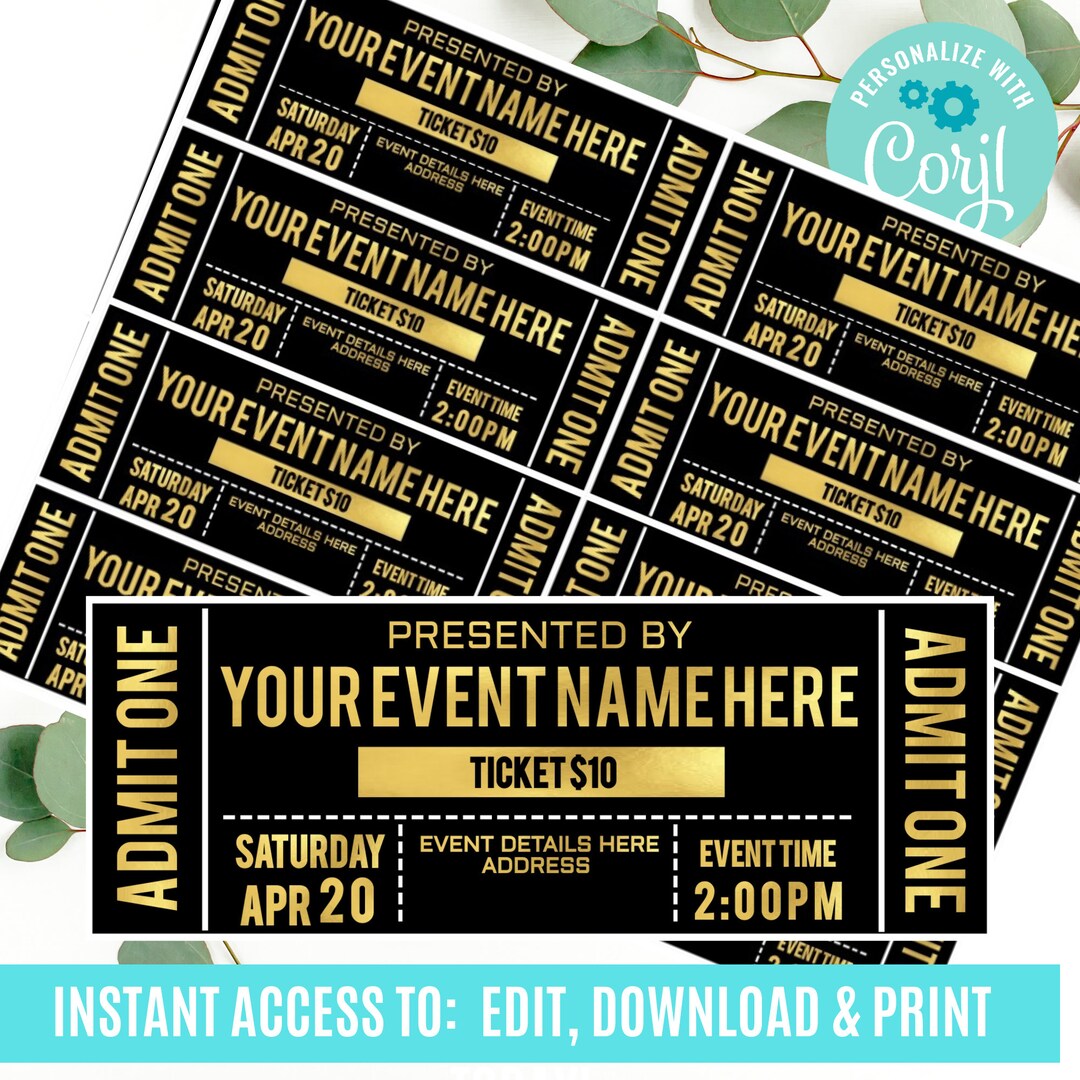 Event Ticket Printables, Editable Event Tickets, Event Ticket Template ...