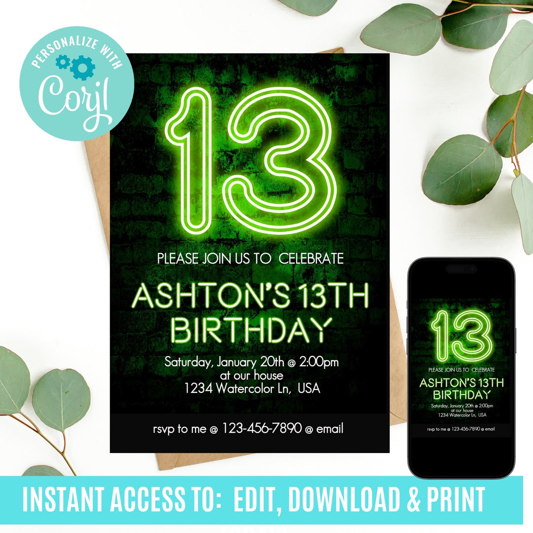 13th Birthday, 13th Birthday Invitation, Birthday Invitation, Birthday ...